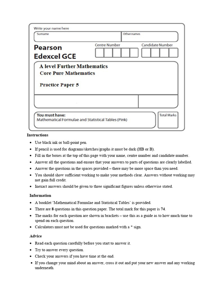 Core Pure Mathematics Practice Paper | PDF | Quadratic Equation ...