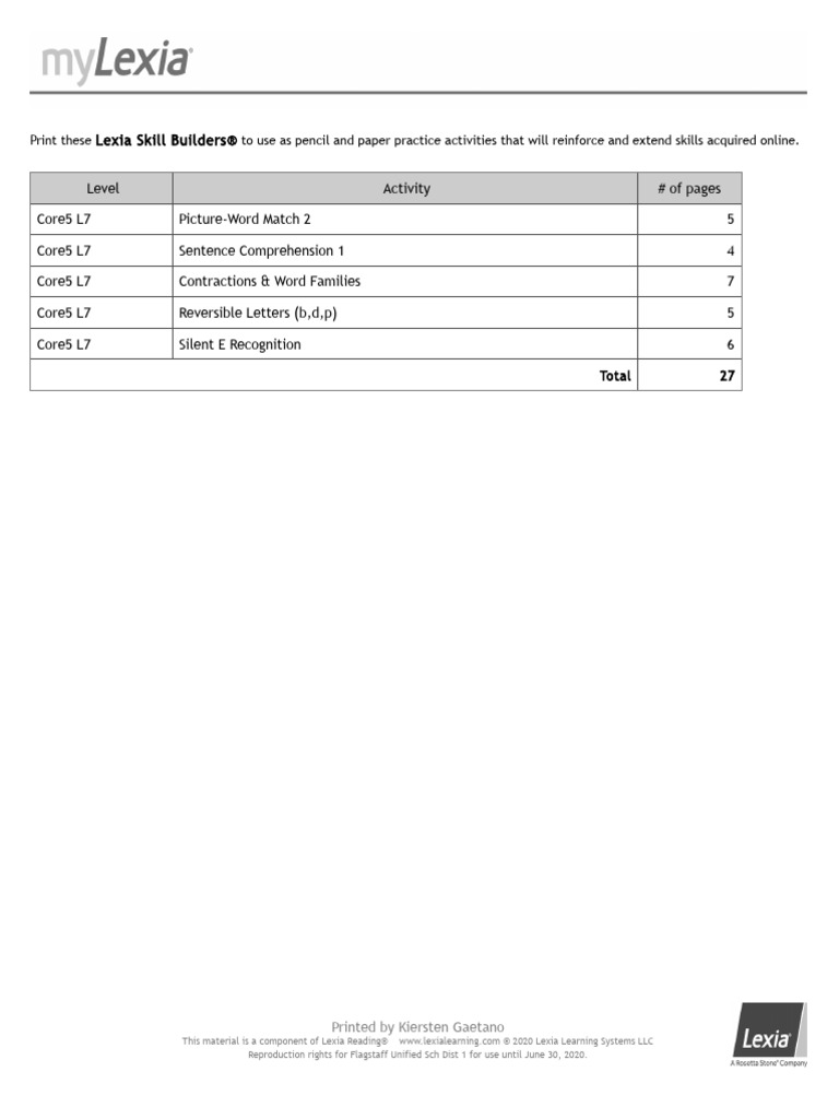 L7Lexia Skill Builder | PDF
