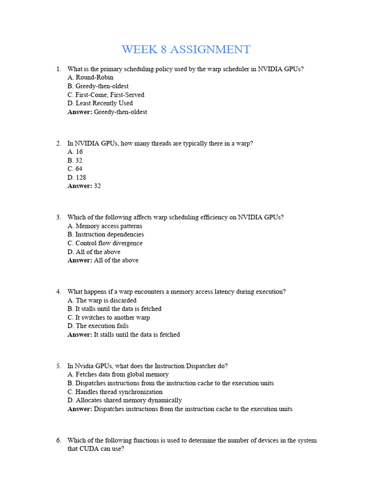 CUDA NPTEL WEEK 8 Assignment | PDF | Scheduling (Computing) | Thread (Computing)