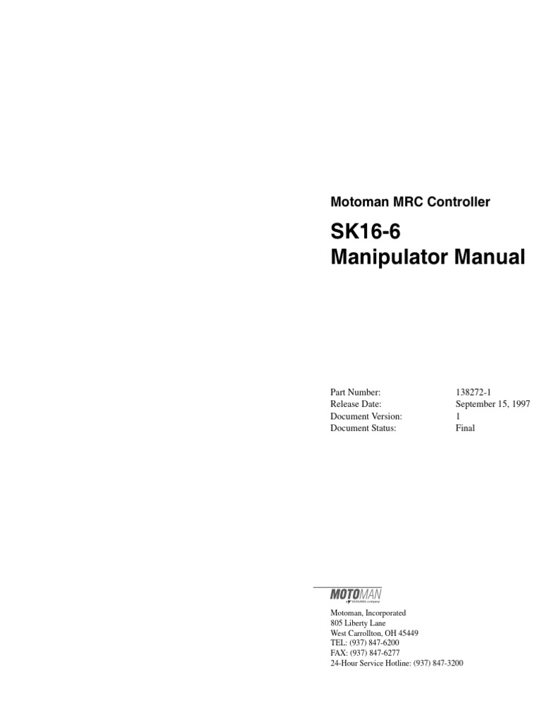 SK16-6 Manipulator Manual Overview | PDF | Safety | Robot