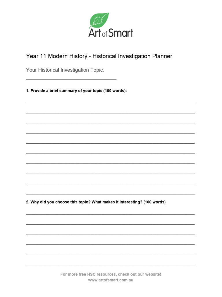 Year 11 Historical Investigation Planner | PDF | Liberal Arts Education