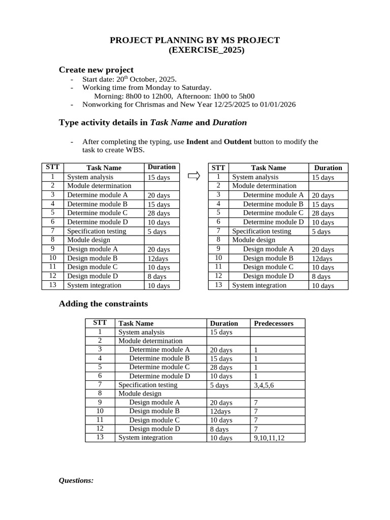 Exercise - MS Project 2025 | PDF | Business Process | Project Management