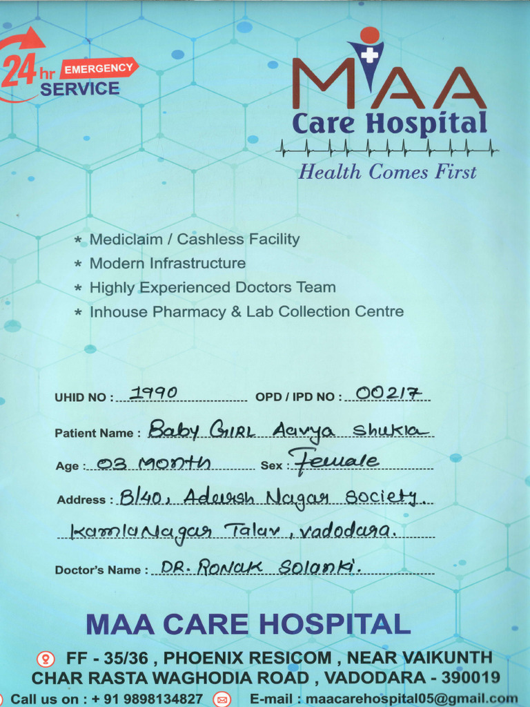 Front Page of File Maa Care Hospital (Aavya Shukla) | PDF