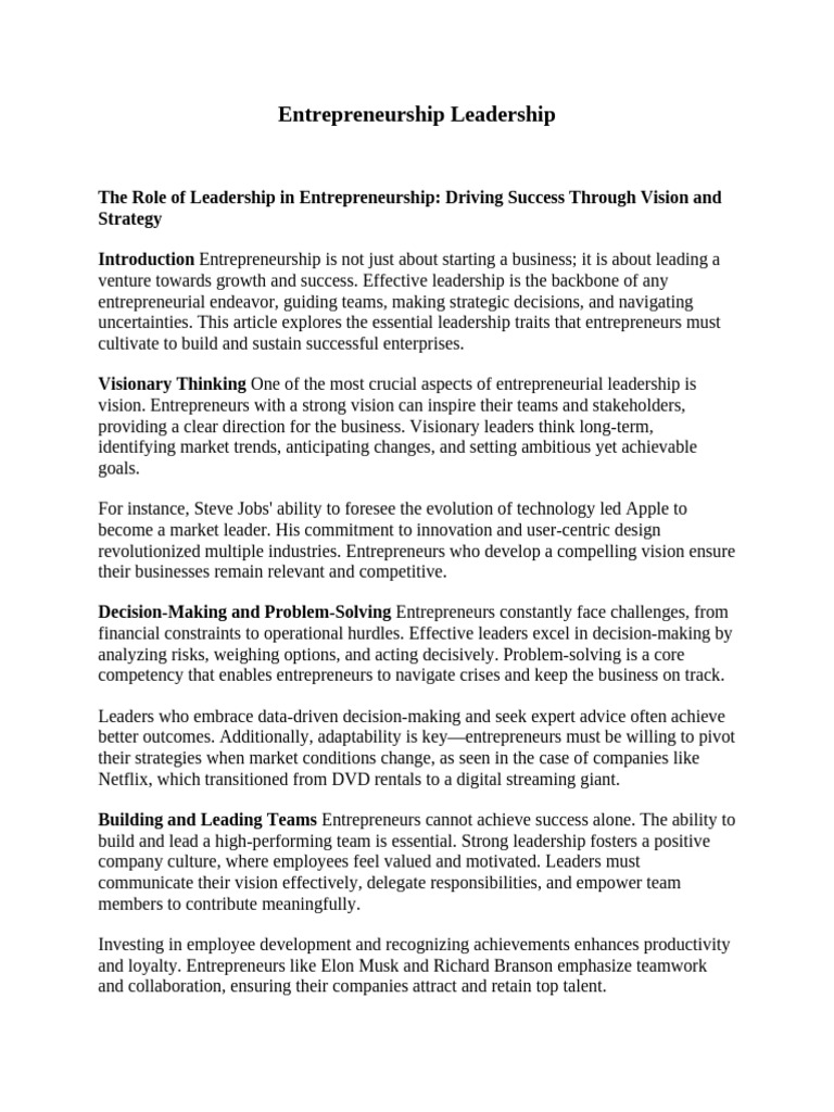 Entrepreneurship Leadership | PDF | Entrepreneurship | Leadership