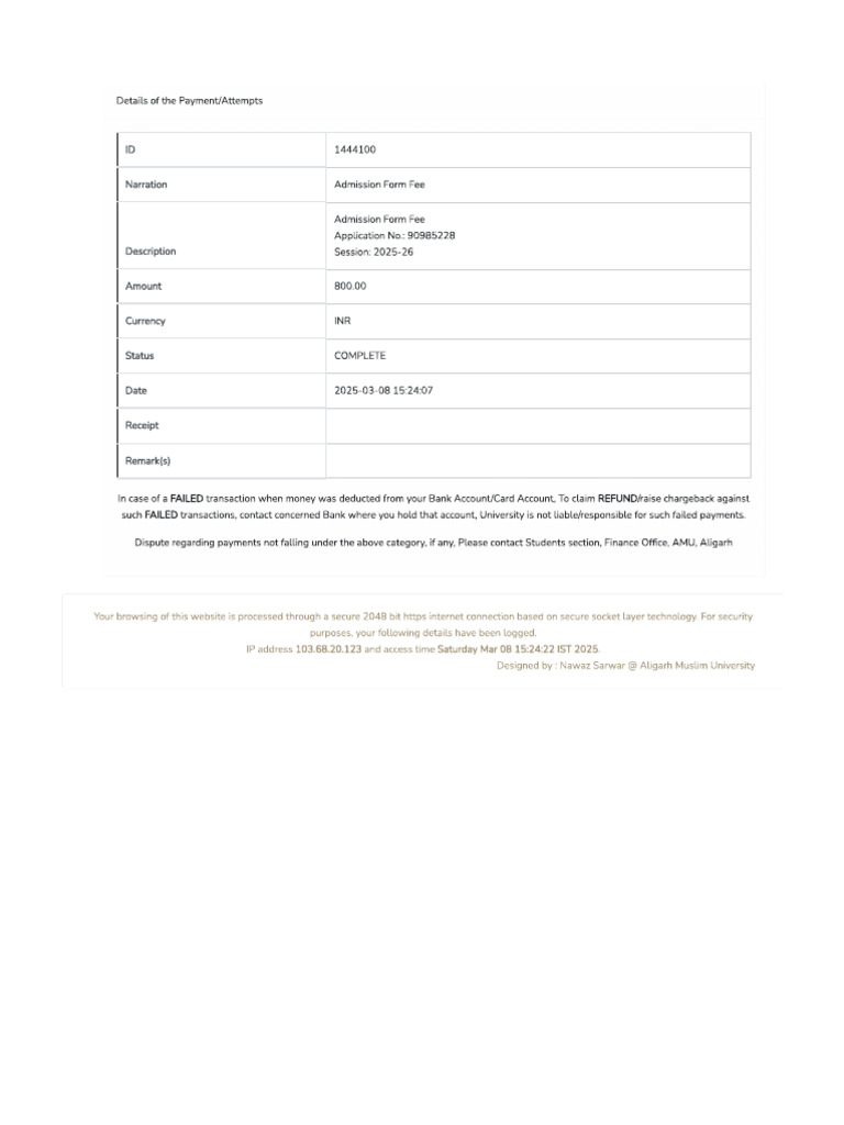 AMU Receipt Faiz | PDF