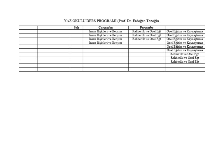 Yaz Okulu Ders Programi | PDF