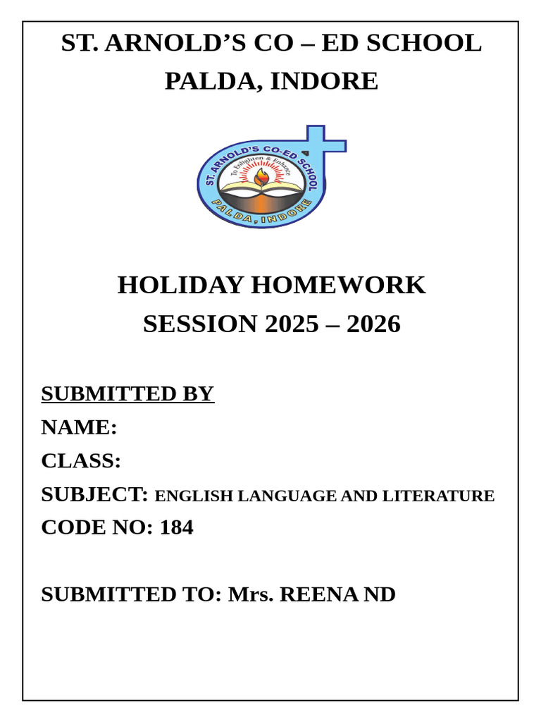 Holiday Homework Cover Page | PDF