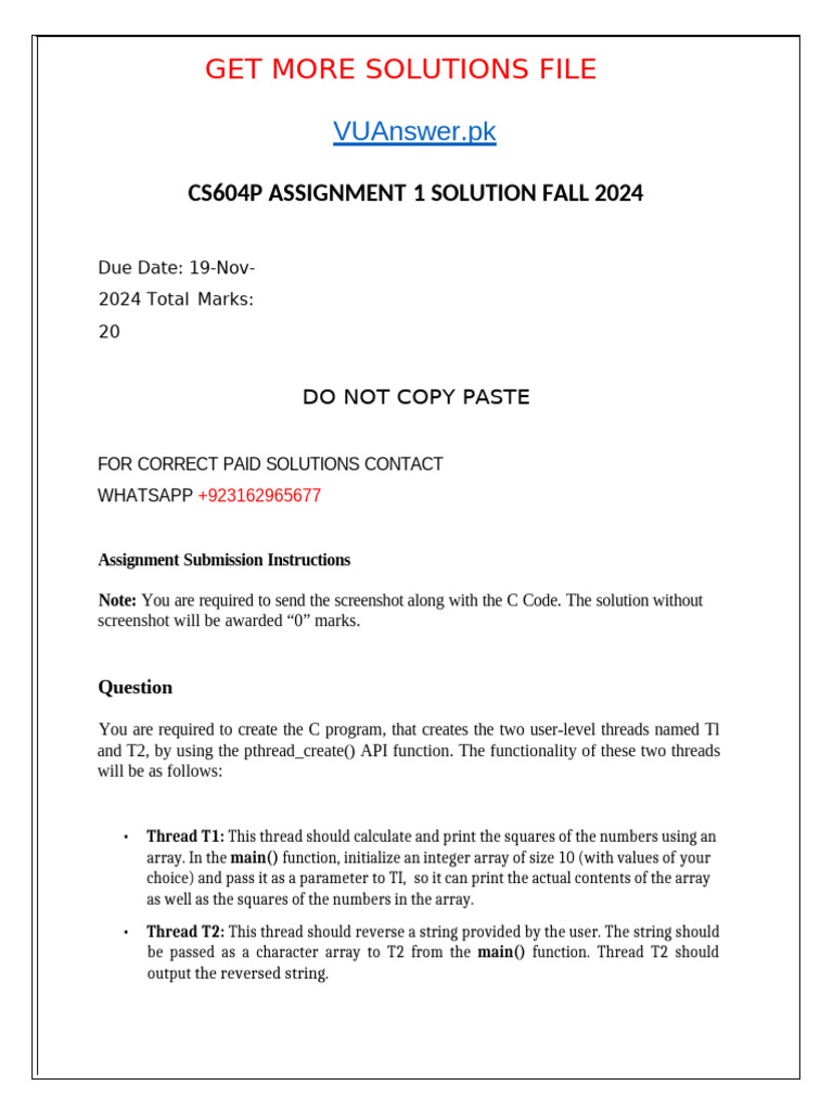 CS604P Assignment 1 Solution Fall 2024 | PDF | C (Programming Language ...