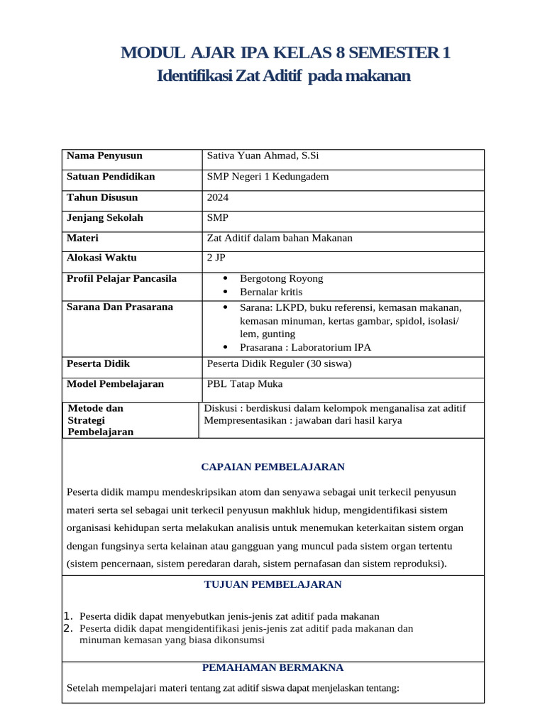 Modul Ajar Kelas 8 Ganjil Observasi | PDF