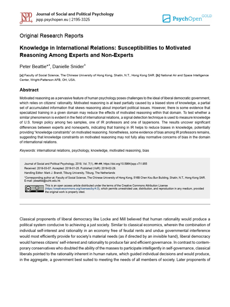 Motivated Reasoning in International Relations | PDF | Knowledge | Reason