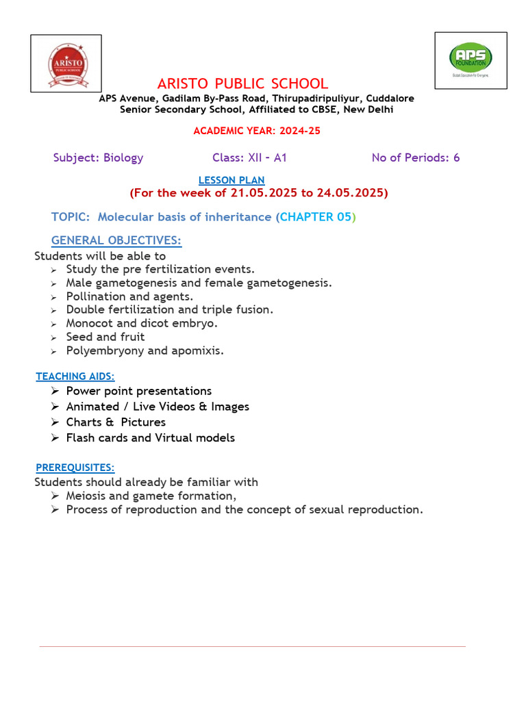 21st May Biology Lesson Plan | PDF | Dna | Genetic Code