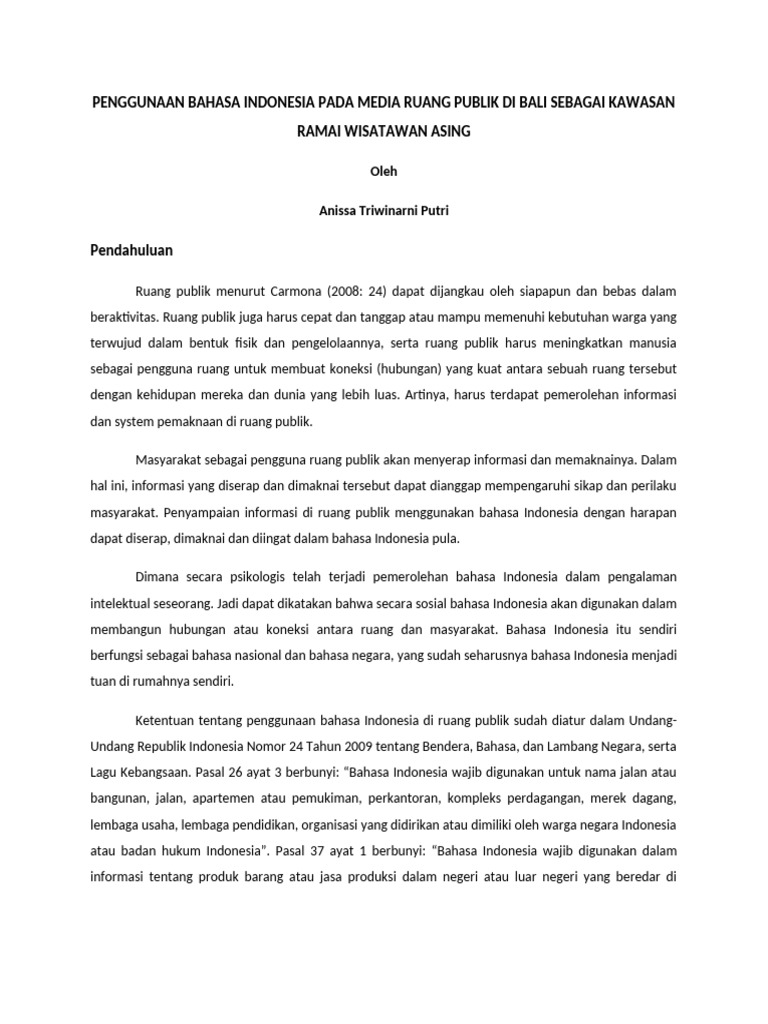 PENGGUNAAN BAHASA INDONESIA PADA MEDIA RUANG PUBLIK DI BALI SEBAGAI KAWASAN RAMAI WISATAWAN ...