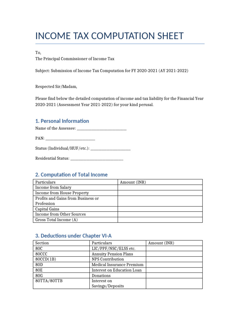 IT Computation Sheet To PR Commissioner FY 2020 2021 | PDF