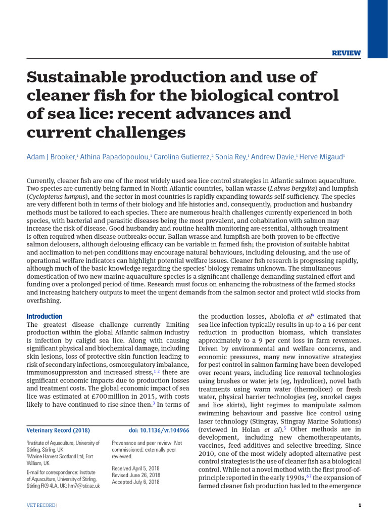 RV-Sustainable Production and Use of Cleaner Fish For The Biological ...