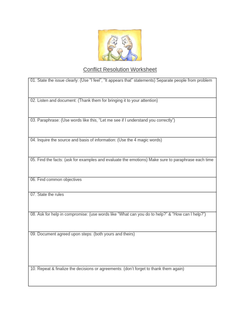 Conflict Resolution Worksheet | PDF