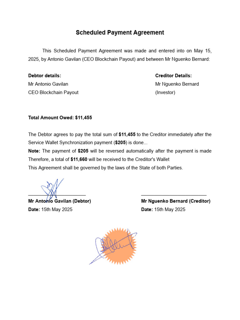 Scheduled Payment Agreement | PDF