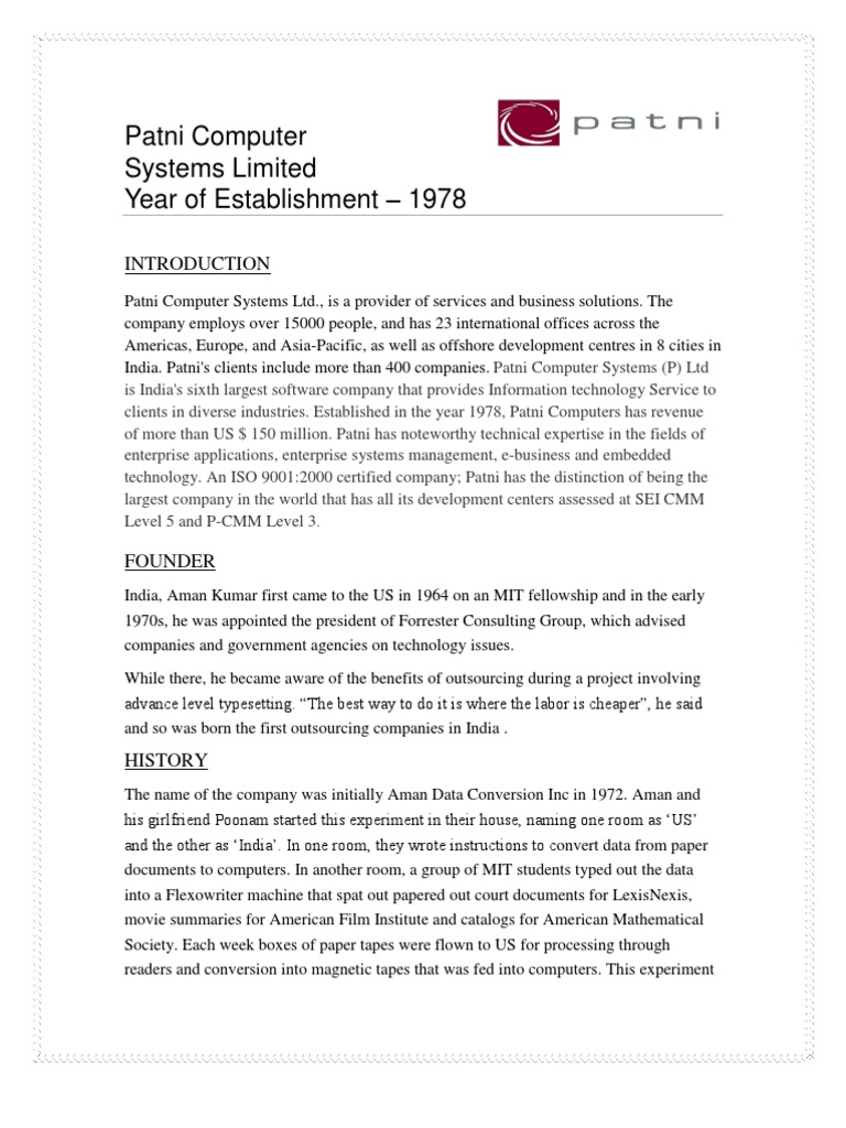 Patni Computer Systems | PDF | Economies | Business