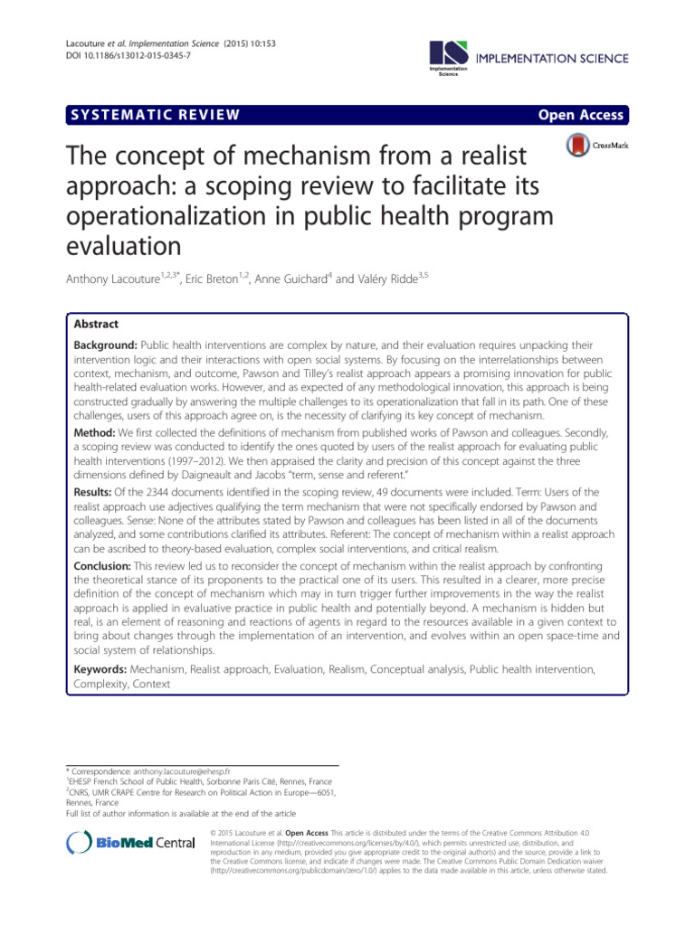The Concept of Mechanism From A Realist Approach - A Scoping Review To ...
