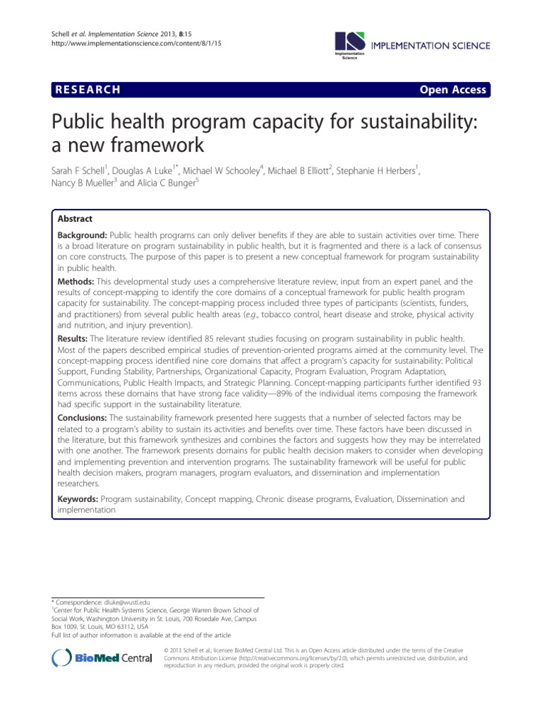 Public Health Program Sustainability Framework | PDF | Public Health ...