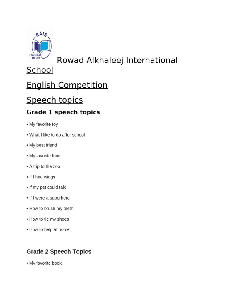 Engaging Speech Topics for Kids | PDF