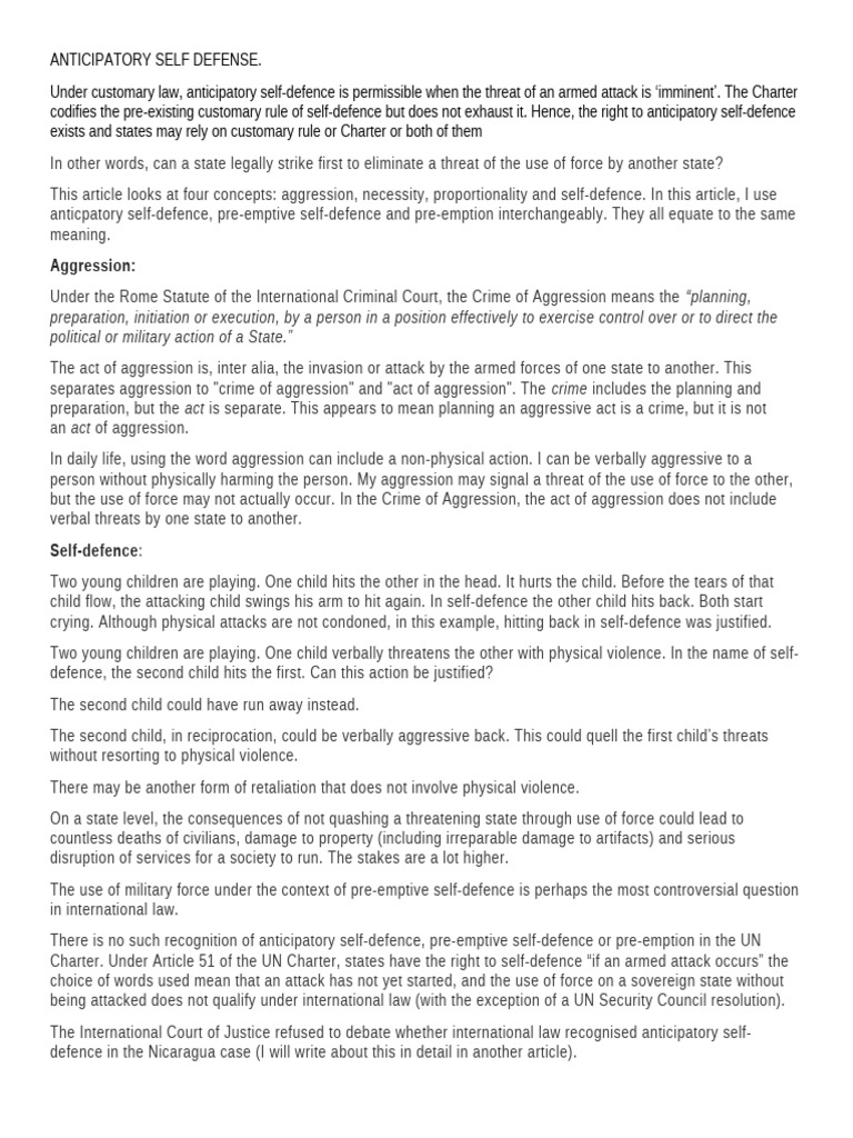 Understanding Anticipatory Self-Defense | PDF | Preemptive War | Violence