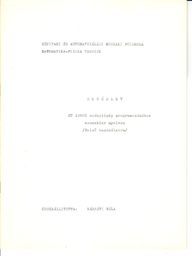 GAMF - HT-1080z Assembler Programozás | PDF