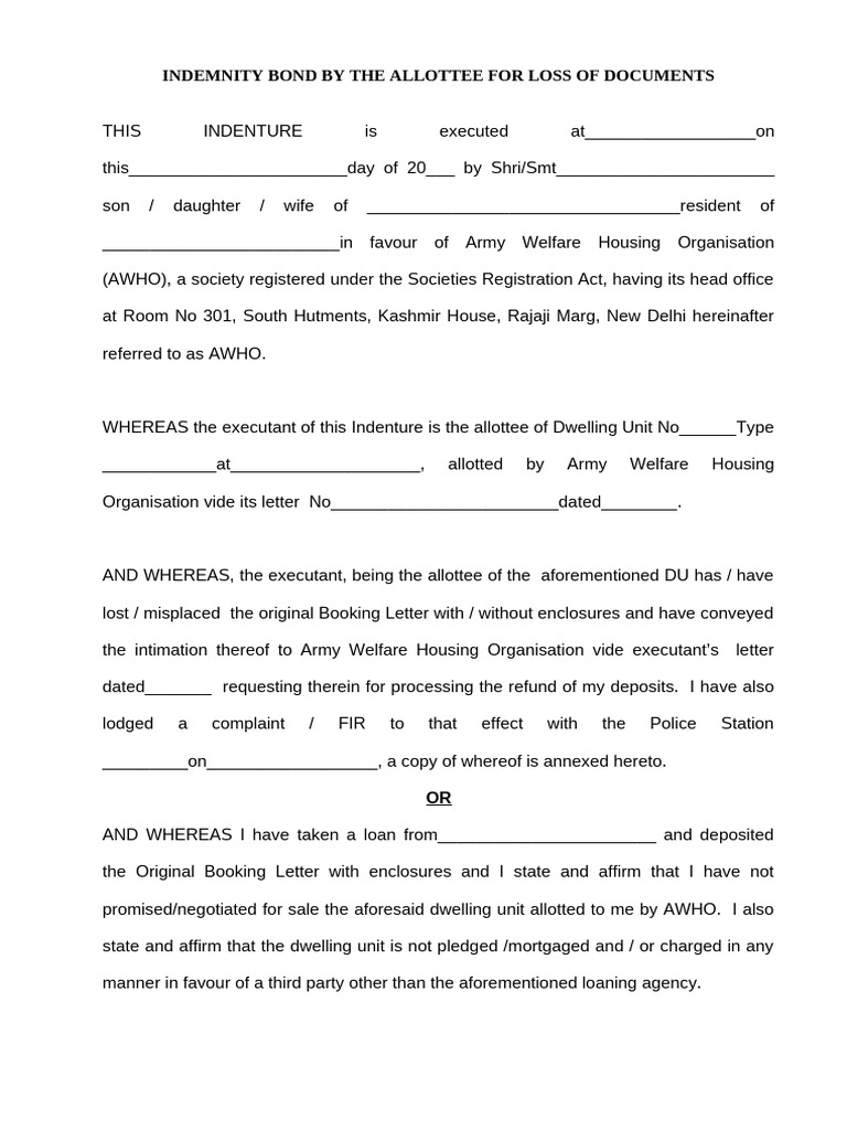 Indemnity Bond-Loss of Document New | PDF | Contract Law | Business Law
