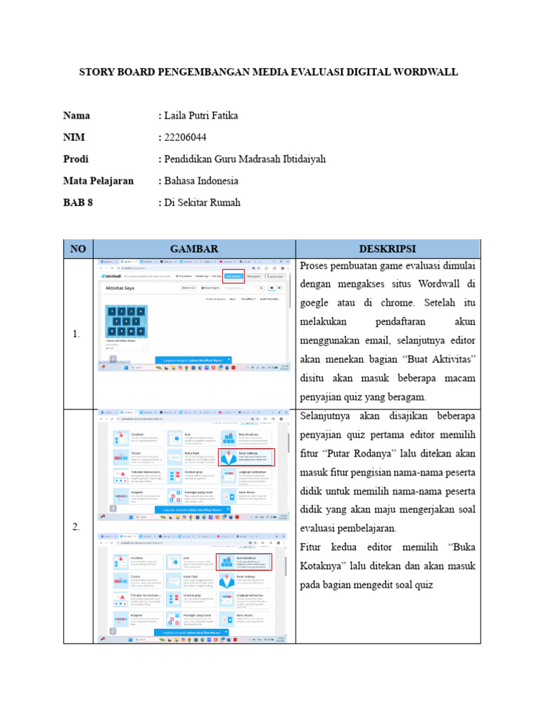 Story Board Media Digital Wordwall - Laila Putri Fatika - 22206044 | PDF