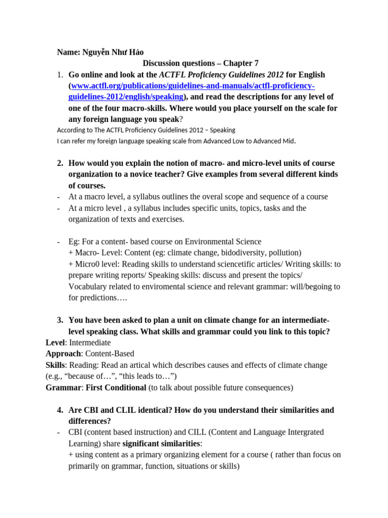 Discussion Questions-Chapter 7 | PDF | Curriculum | Applied Linguistics