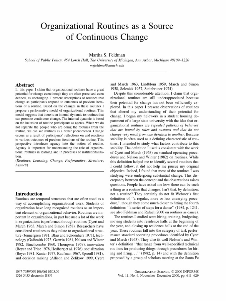 Feldman - 2000 - Organizational Routines As A Source of Continuous | PDF