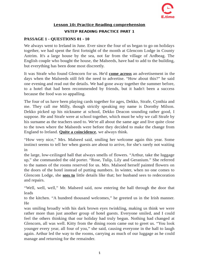 Lesson 10 - Reading Practice (For Students) | PDF | Skeletal Muscle | Running