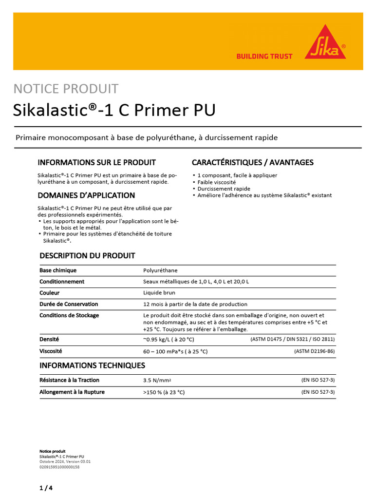 Sikalastic®-1 C Primer PU : Guide d'utilisation | PDF | Humidité ...