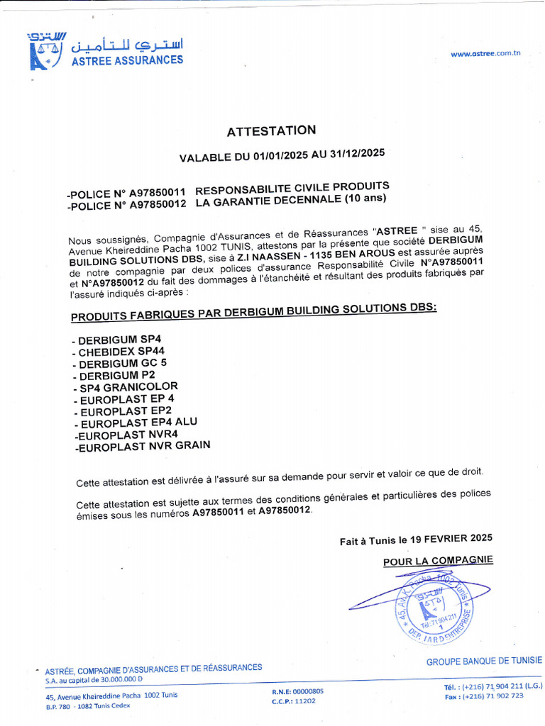 Attestation Astree 2025 | PDF