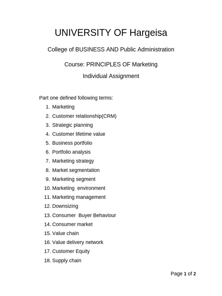 Principles of Marketing Individual Assignment | PDF