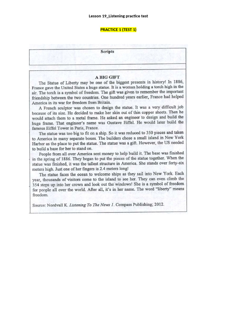 Lesson 19 Listening Practice Test | PDF