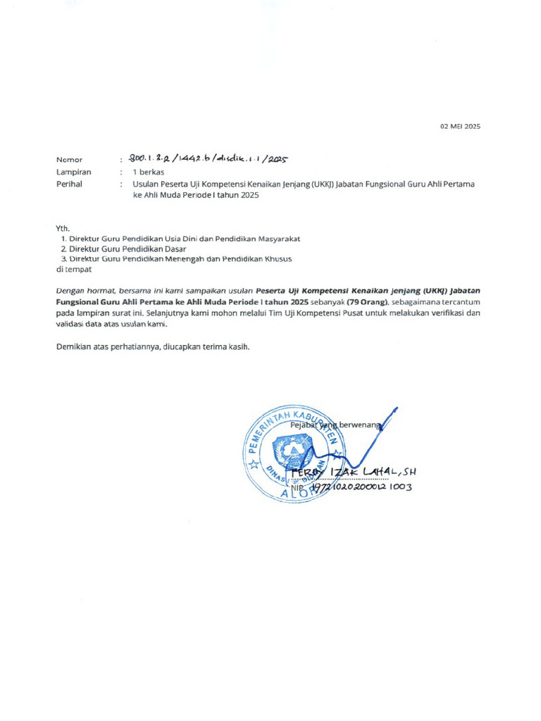 Ajuan Peserta Ukkj Guru Ahli Pertama Ke Guru Ahli Muda | PDF