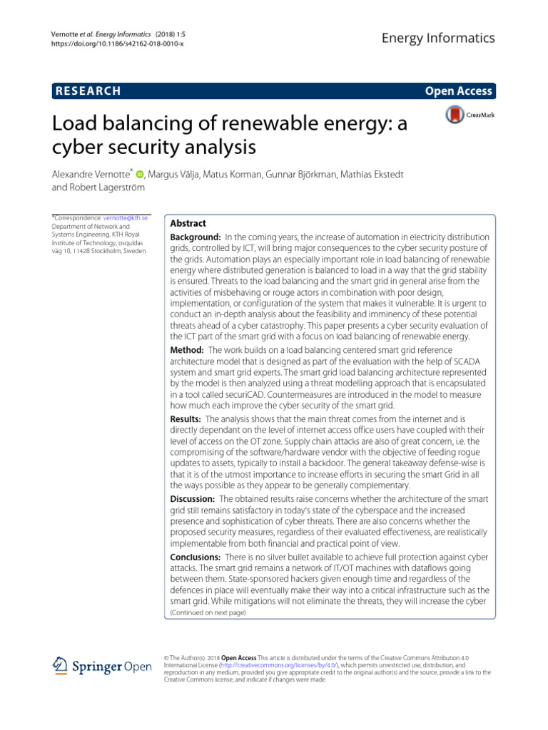 Load Balancing of Renewable Energy: A Cyber Security Analysis | PDF | Computer Network | Smart Grid