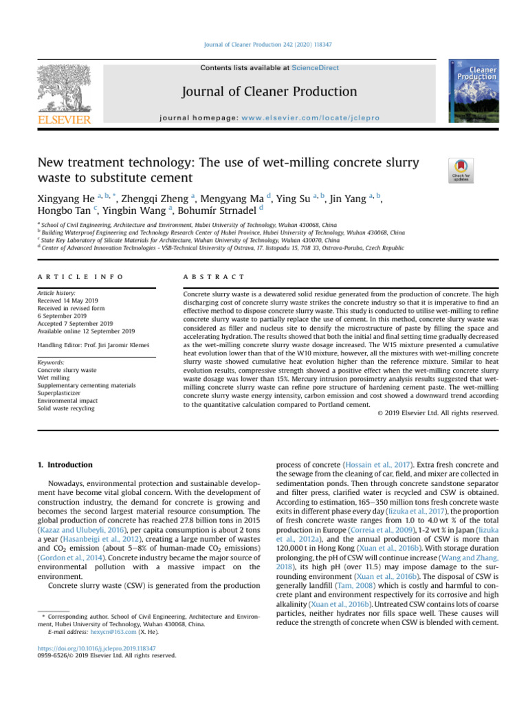 New Treatment Technology The Use of Wet-Milling Concrete Slurry | PDF ...