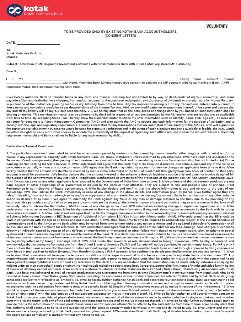KS MF Consent For Kotak Mahindra Bank 99e170f360 | PDF | Banks | Mutual ...