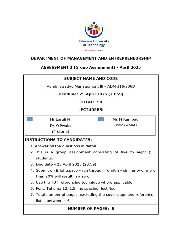 ADM 316D Assignment 2 2025 Updated | PDF
