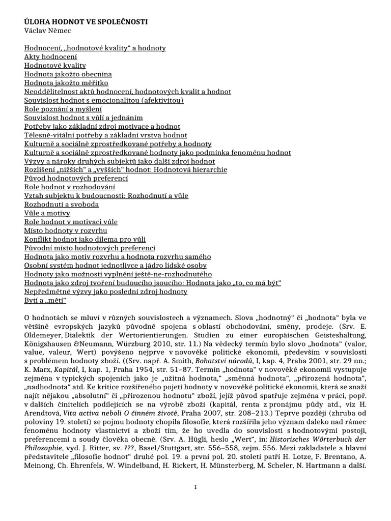 Nemec Uloha Hodnot Ve Spolecnosti | PDF