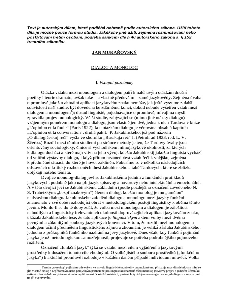 Mukarovsky Dialog Monolog | PDF