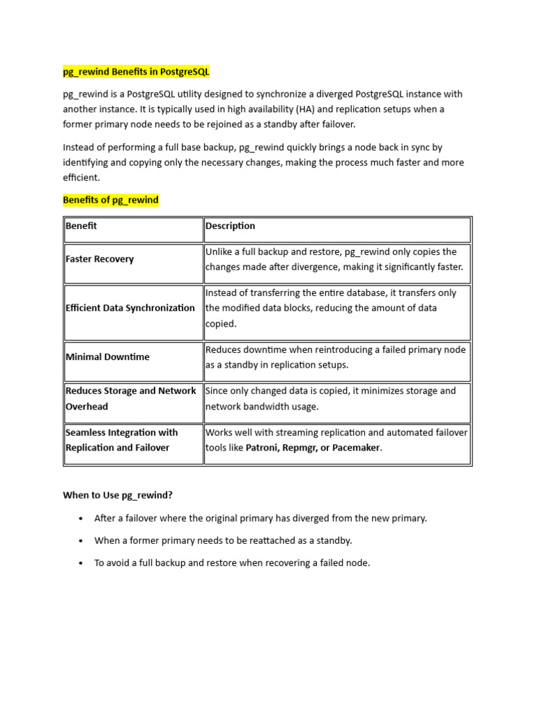 PG - Rewind in Postgresql-1 | PDF | Postgre Sql | Replication (Computing)