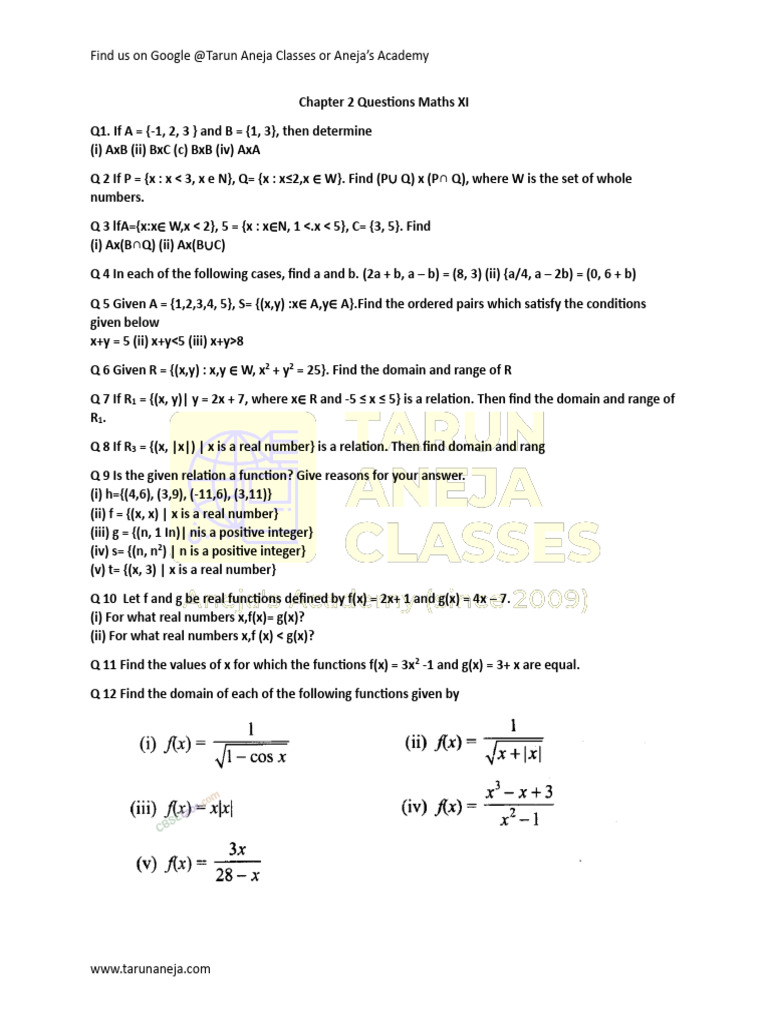 Chapter 2 Extra Questions Relation and Function | PDF | Mathematical Objects | Mathematical Notation