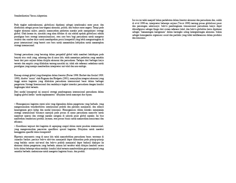 Standarization Vs Adaptation | PDF