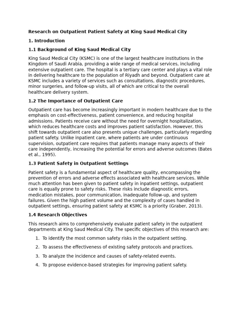 Research On Outpatient Patient Safety at King Saud Medical City | PDF ...