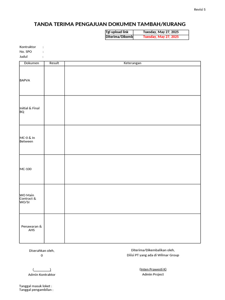 Tanda Terima Pengajuan Additonal - Rev. 5-1 | PDF