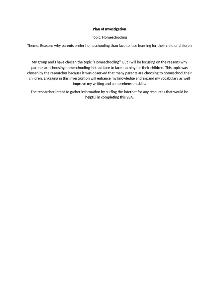 Plan of Investigation | PDF