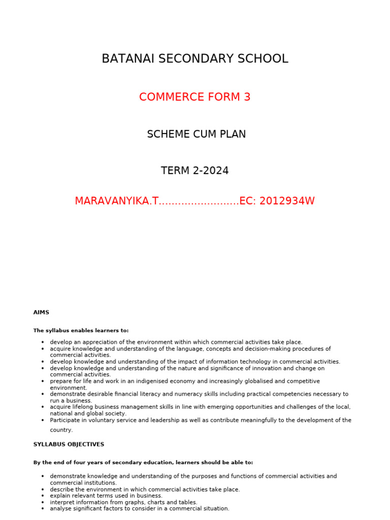 Commerce Form 3 Term 2 | PDF | Educational Technology | Learning