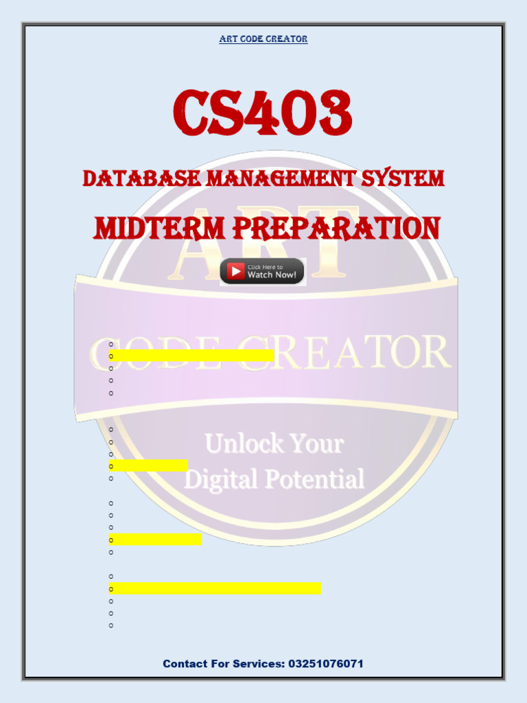 cs403 Mid Term Prep by ART | PDF | Relational Model | Relational Database